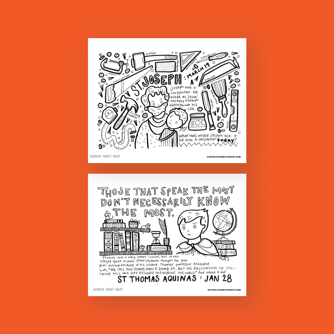 A Year with the Saints: Monthly Coloring Pages – Catholic Family Crate