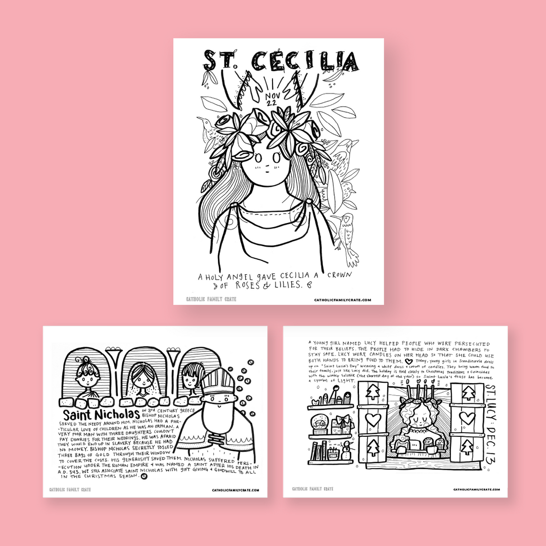 A Year with the Saints: Monthly Coloring Pages – Catholic Family Crate